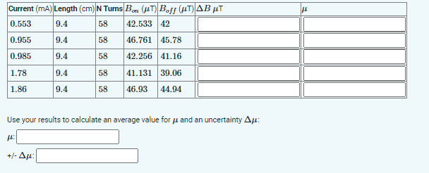 Solved Use your results to calculate an average value for μ | Chegg.com
