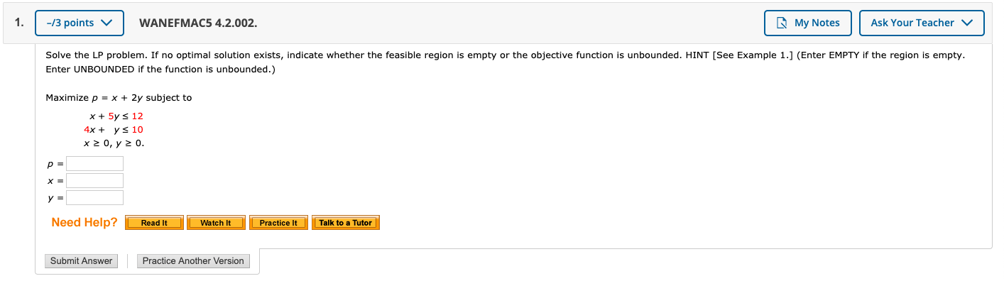 Solved Solve the LP problem. If no optimal solution exists, | Chegg.com