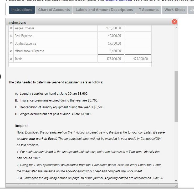 Solved Chapter 4 Assignment eBook Spreadsheet T accounts, | Chegg.com