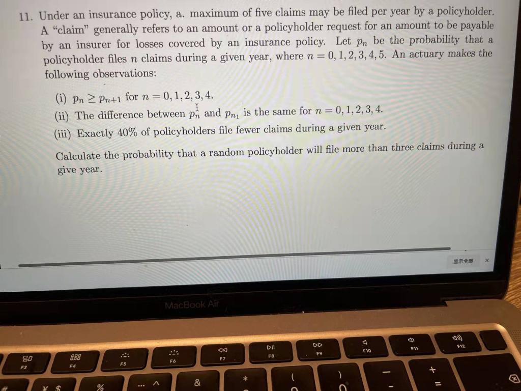 Solved a 11. Under an insurance policy, a. maximum of five | Chegg.com