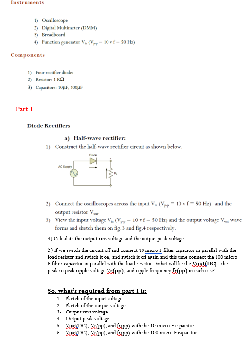 Solved Instruments 1) Oscilloscope 2) Digital Multimeter | Chegg.com