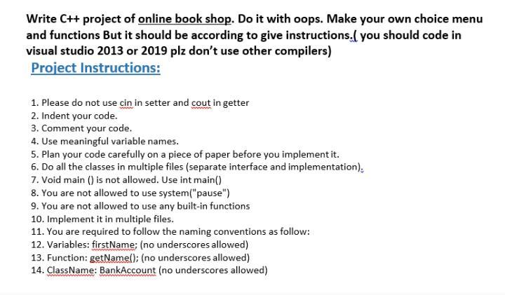 Solved Write C++ project of online book shop. Do it with | Chegg.com