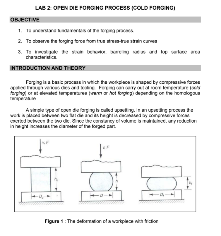 Solved LAB 2: OPEN DIE FORGING PROCESS (COLD FORGING) | Chegg.com