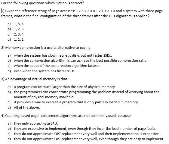 Solved For the following questions which Option is correct? | Chegg.com
