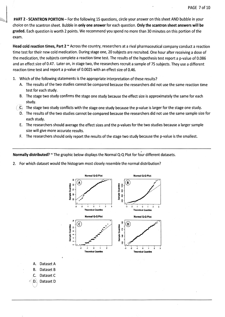 Solved PAGE 7 of 10 PART 2 - SCANTRON PORTION - For the | Chegg.com
