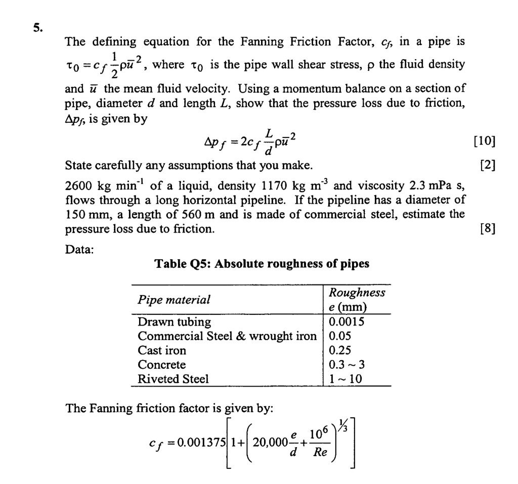 Solved The defining equation for the Fanning Friction | Chegg.com