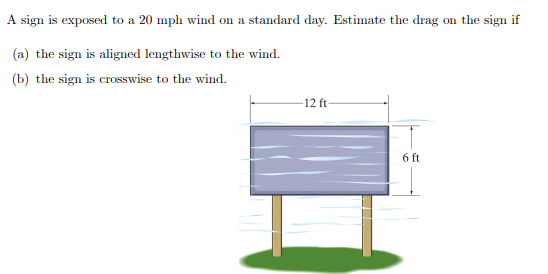 Solved A sign is exposed to a 20 mph wind on a standard day. | Chegg.com
