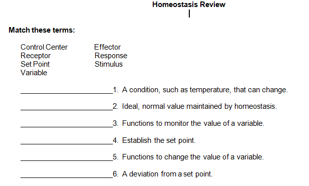 Solved Homeostasis Review Match these terms: Control Center | Chegg.com