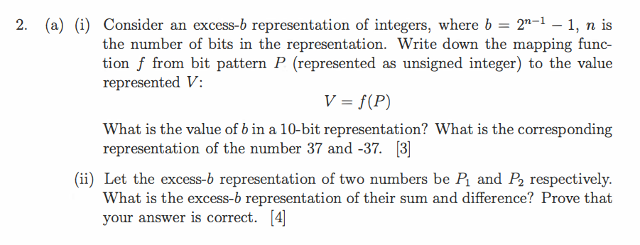Solved a) (i) Consider an excess- b representation of | Chegg.com