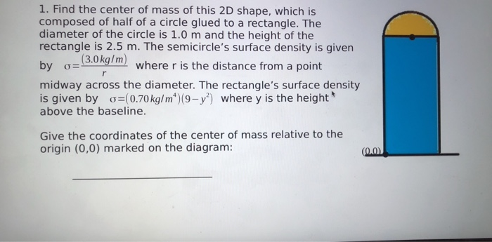 Solved 1. Find the center of mass of this 2D shape, which is | Chegg.com