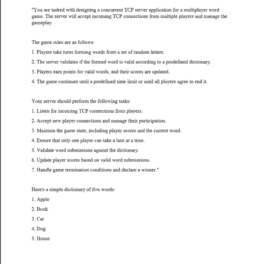 Solved 1. Setup Server and Dictionary:- Initialize a TCP | Chegg.com