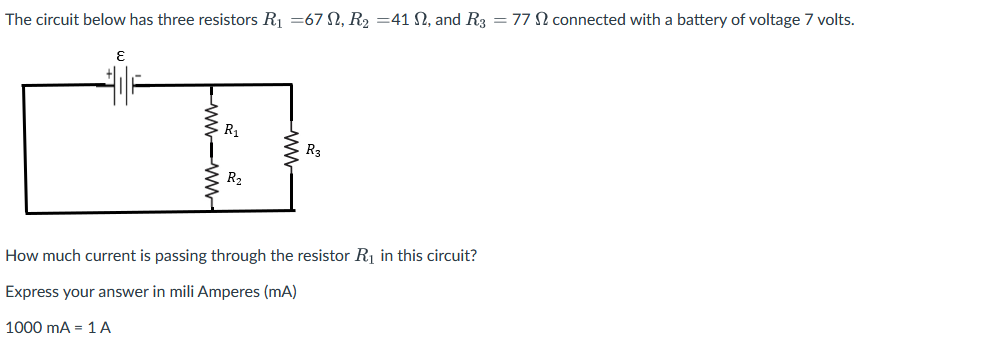 Solved The circuit below has three resistors R1=67Ω,R2=41Ω, | Chegg.com