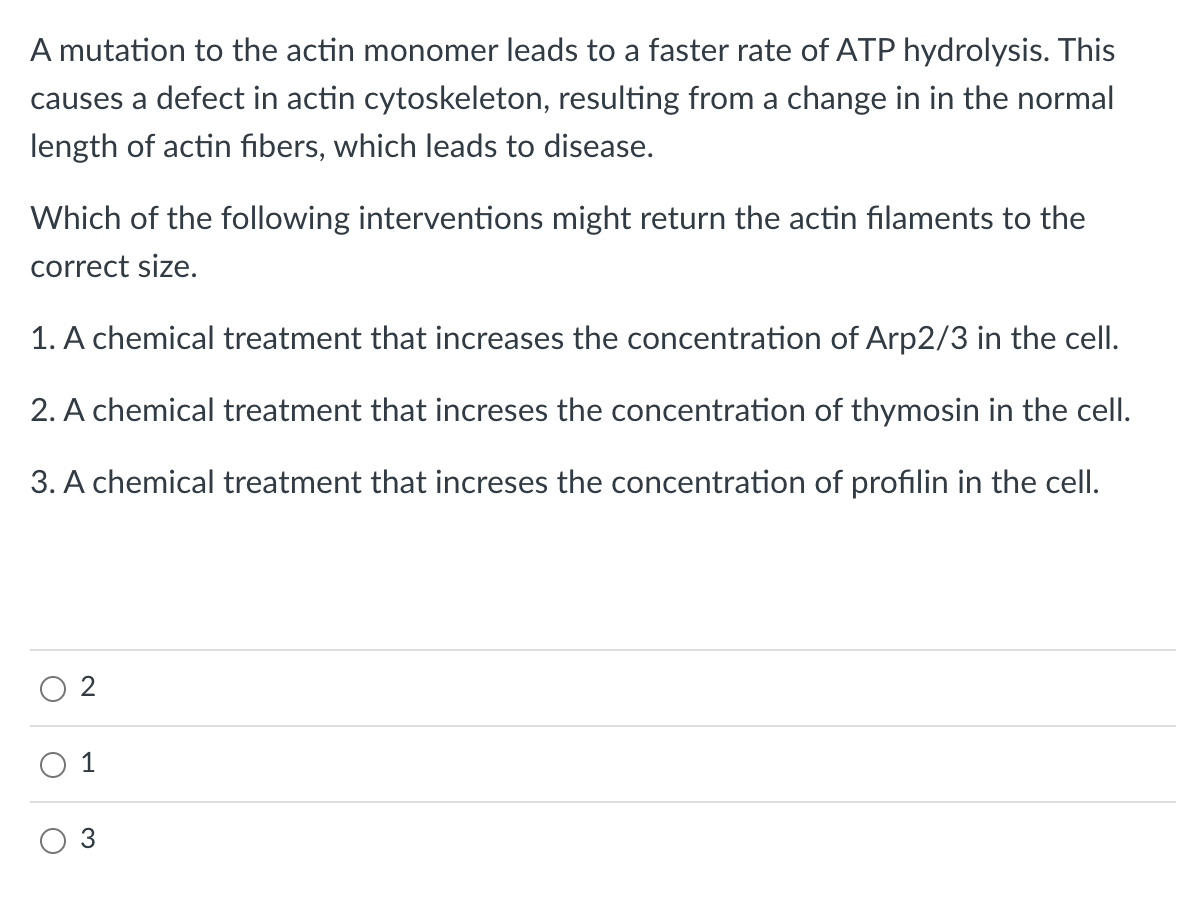 Solved A mutation to the actin monomer leads to a faster | Chegg.com