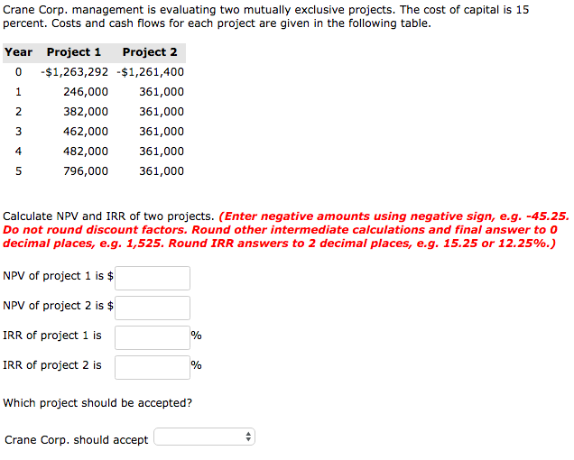 Solved Crane Corp. management is evaluating two mutually | Chegg.com