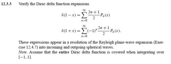 Solved 2.3.3 Verify the Dirac delta function expansions | Chegg.com