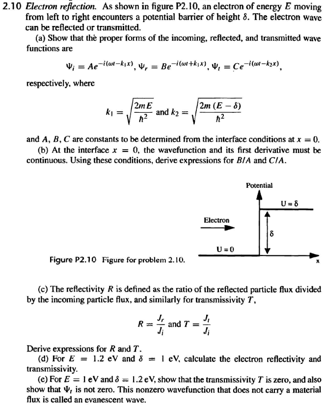 Solved 2.10 Electron reflection. As shown in figure P2.10, | Chegg.com