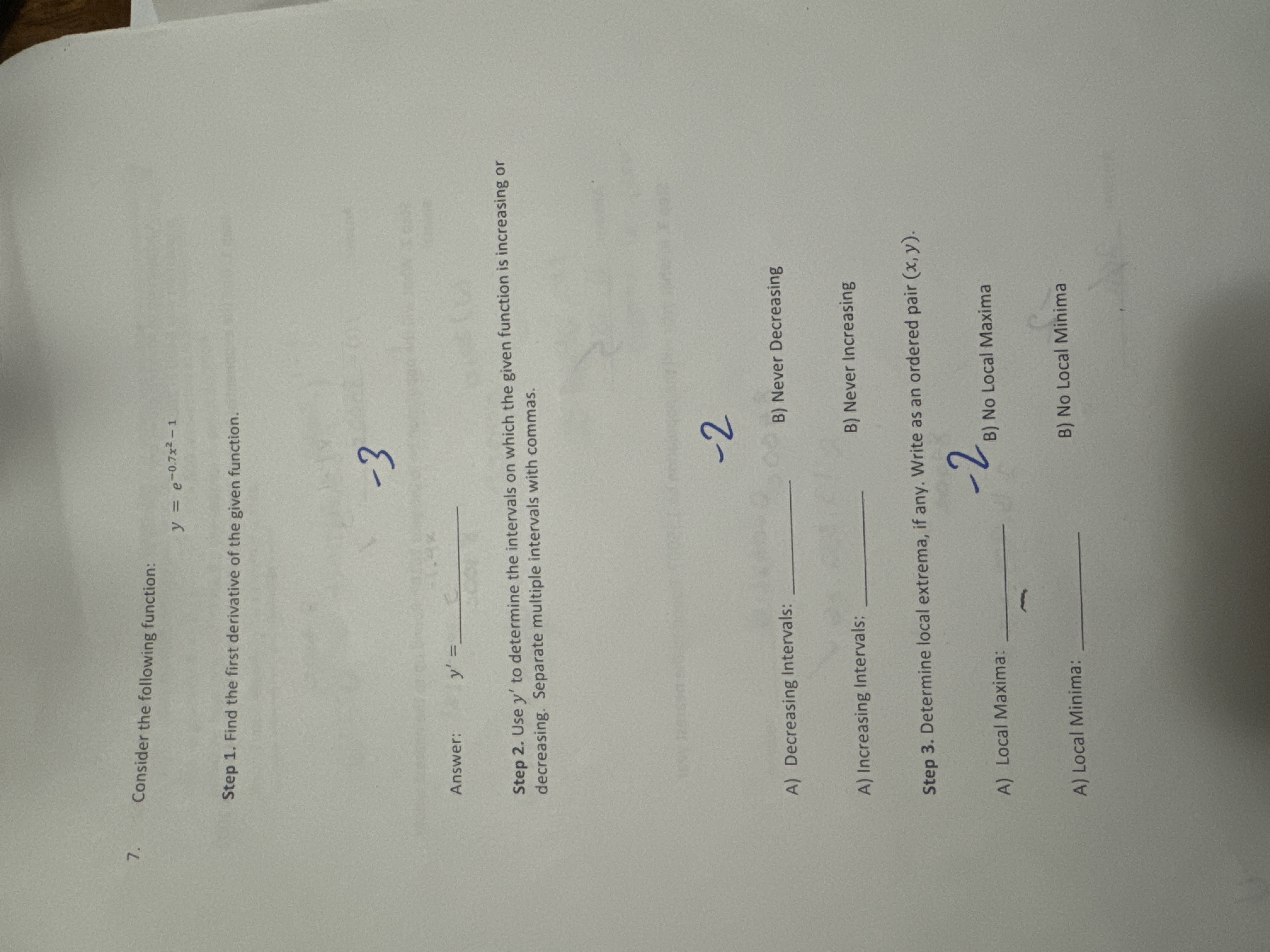 Solved Consider the following function:y=e-0.7x2-1Step 1. | Chegg.com