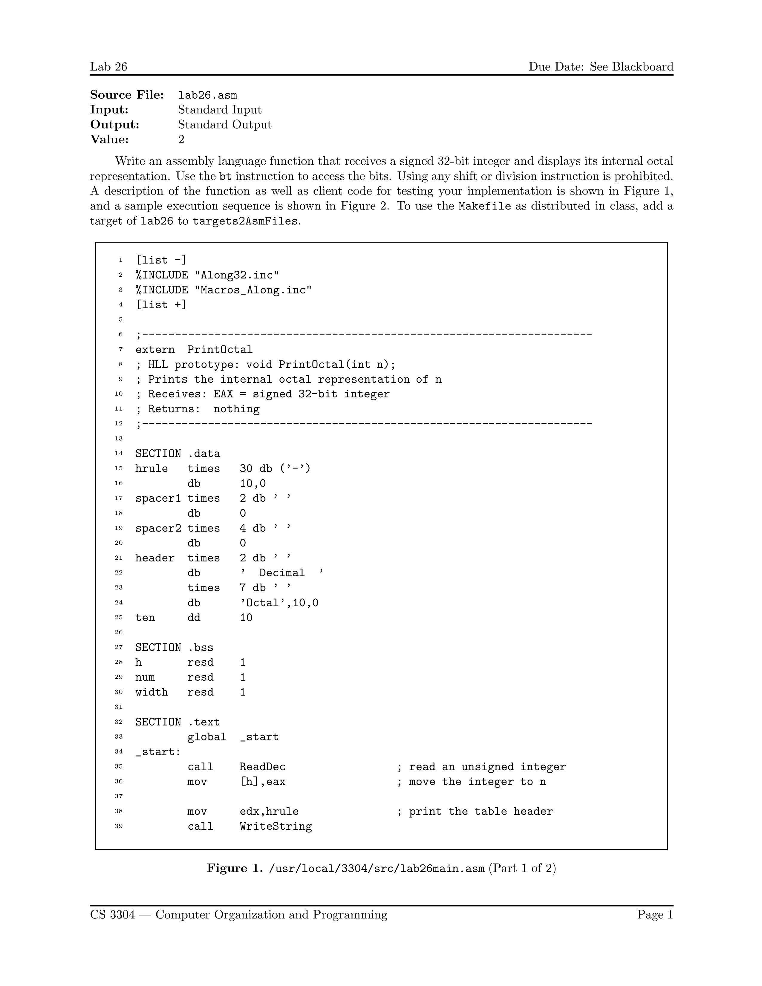 Lab 26 Due Date: See Blackboard Source File: | Chegg.com