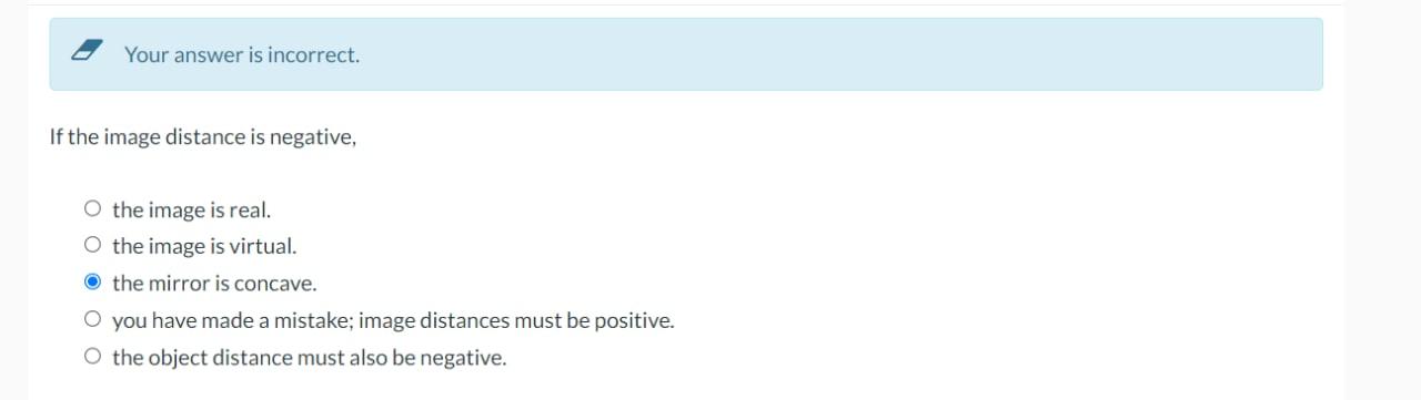 Solved Your answer is incorrect. If the image distance is | Chegg.com