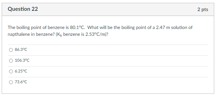 Solved The boiling point of benzene is 80.1oC. What will be | Chegg.com