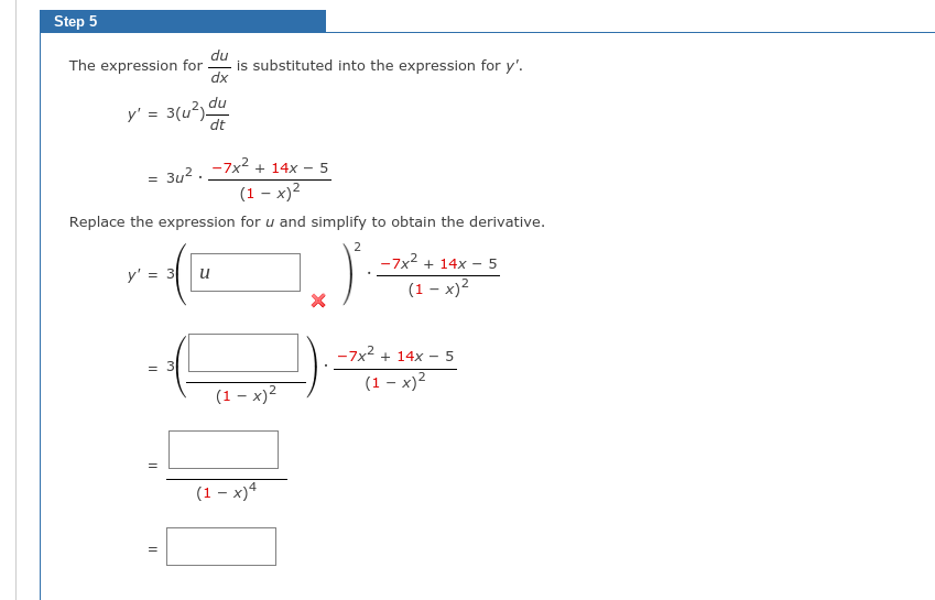 The expression for dxdu is substituted into the | Chegg.com