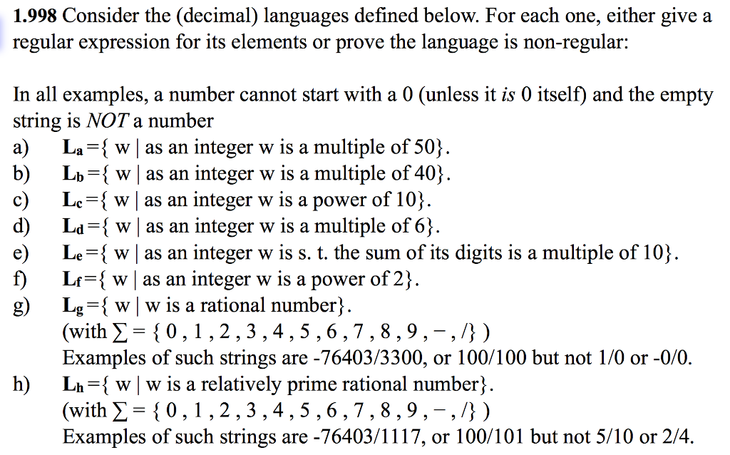 Solved 1.998 Consider the (decimal) languages defined below. | Chegg.com