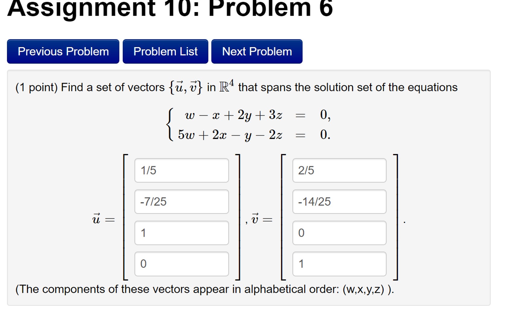 Solved (1 ﻿point) ﻿Find a set of vectors {vec(u),vec(v)} ﻿in | Chegg.com
