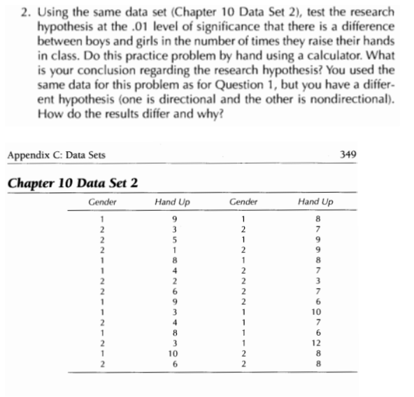 Solved 2. Using the same data set (Chapter 10 Data Set 2), | Chegg.com