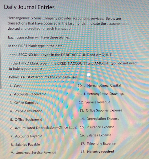 Solved Daily Journal Entries Hernangomez \& Sons Company | Chegg.com