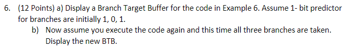 Solved 6. (12 Points) a) Display a Branch Target Buffer for | Chegg.com