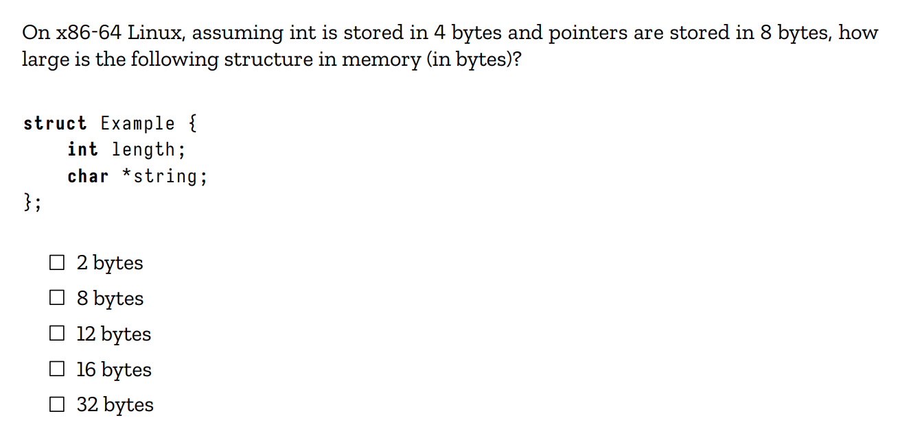Solved On x86-64 Linux, assuming int is stored in 4 bytes | Chegg.com