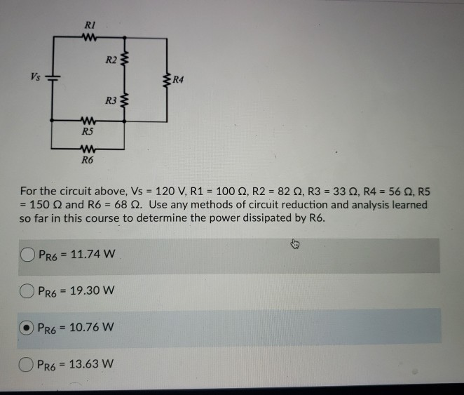 Solved R1 R2 Vs R4 R3 R5 R6 For the circuit above, Vs 120 V, | Chegg.com