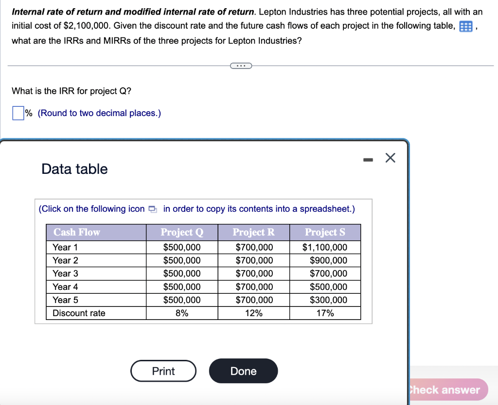 Solved Internal rate of return and modified internal rate of | Chegg.com