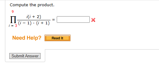 Solved Compute the product. ∏i=39(i−1)⋅(i+1)i(i+2)=When m=1, | Chegg.com