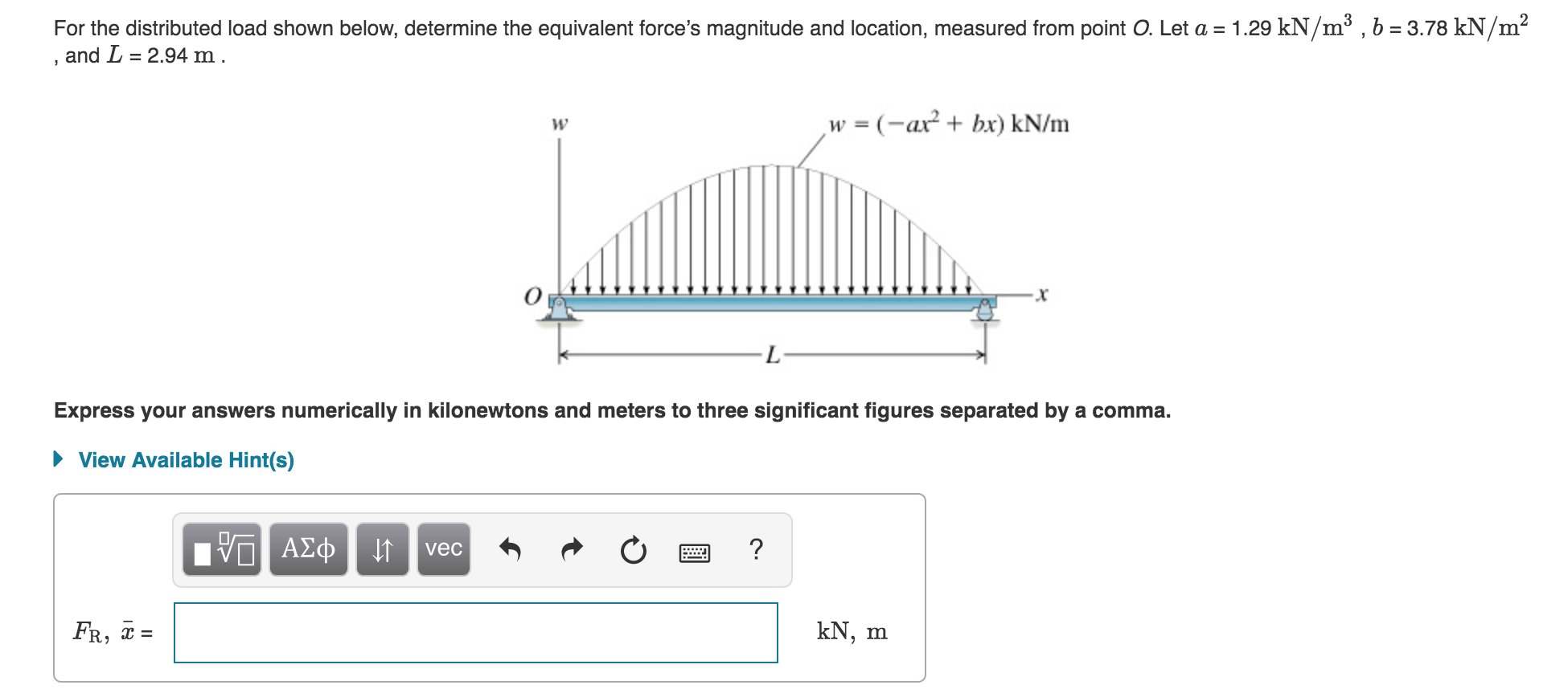 Solved For the distributed load shown below, determine the | Chegg.com