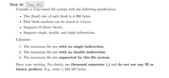 Solved Task 10. Total 10% Consider a Unix-based file system | Chegg.com