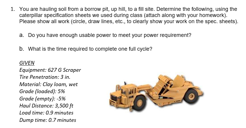 Solved You are hauling soil from a borrow pit, up hill, to a | Chegg.com