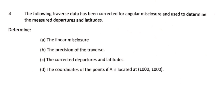Solved 3 The following traverse data has been corrected for | Chegg.com