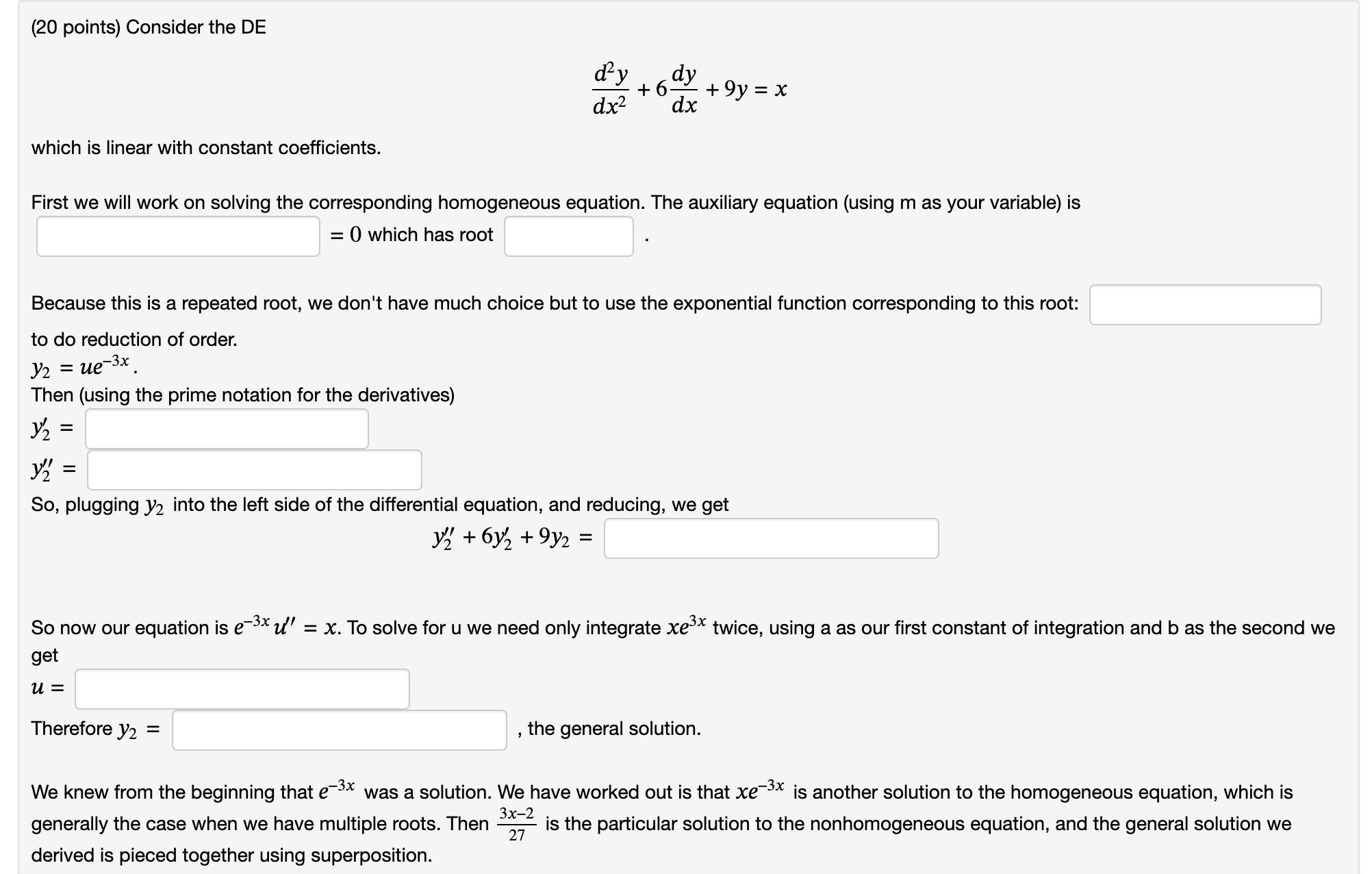 Solved (20 ﻿points) ﻿Consider the DEd2ydx2+6dydx+9y=xm as | Chegg.com