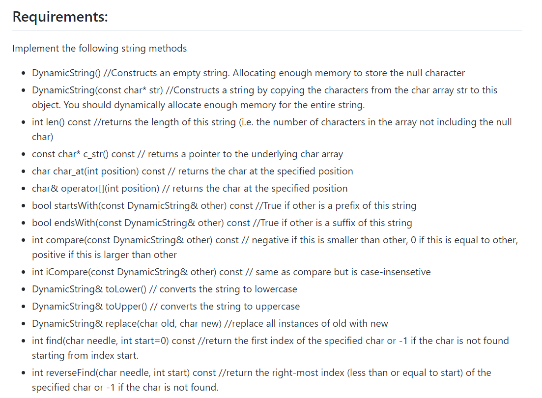 Solved Requirements: Implement the following string methods | Chegg.com