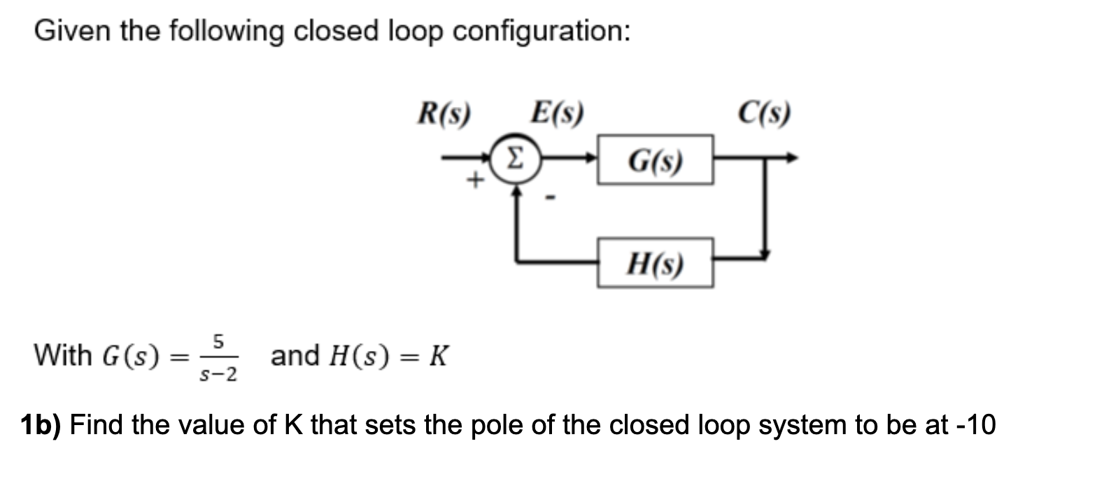 Solved Given the following closed loop configuration: R(S) | Chegg.com