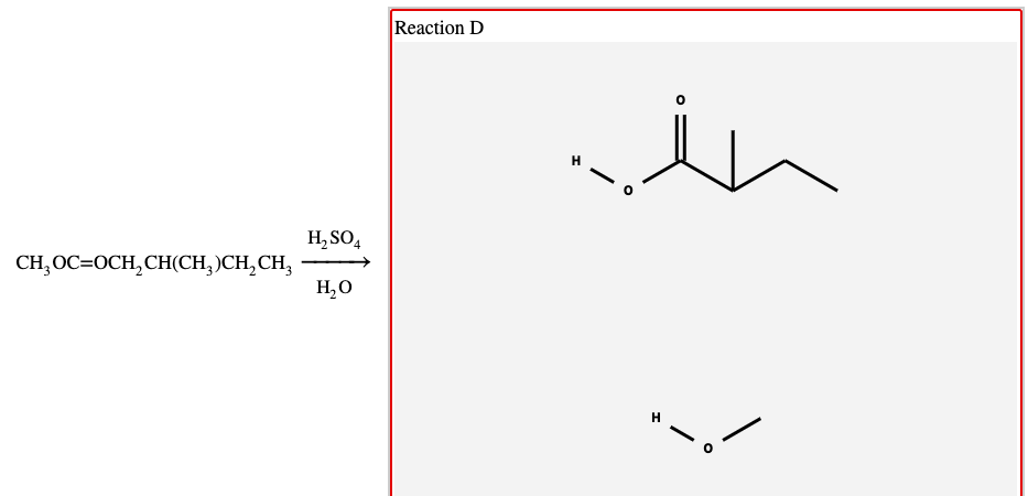 Solved Reaction D H, SO4 CH, OC=OCH, CH(CH)CH, CH, HO H | Chegg.com