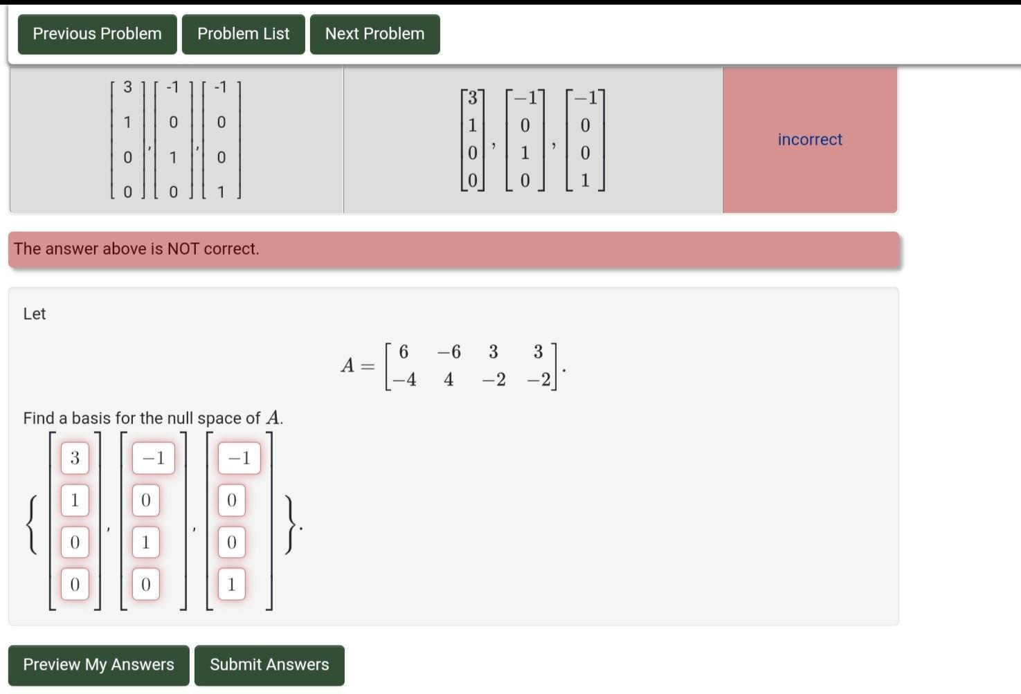 Solved ⎣⎡3100⎦⎤⋅⎣⎡−1010⎦⎤,⎣⎡−1001⎦⎤ | Chegg.com