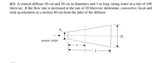 Solved (c)- A conical diffuser 10 cm and 20 cm in diameters | Chegg.com