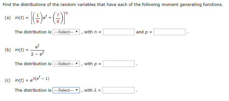 Solved Find the distributions of the random variables that | Chegg.com
