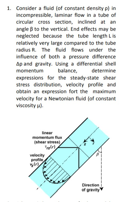 Solved 1. Consider a fluid (of constant density p) in | Chegg.com