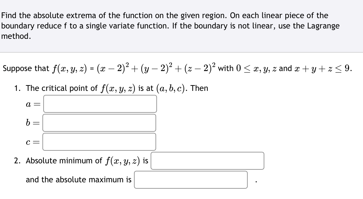 Solved Find the absolute extrema of the function on the | Chegg.com
