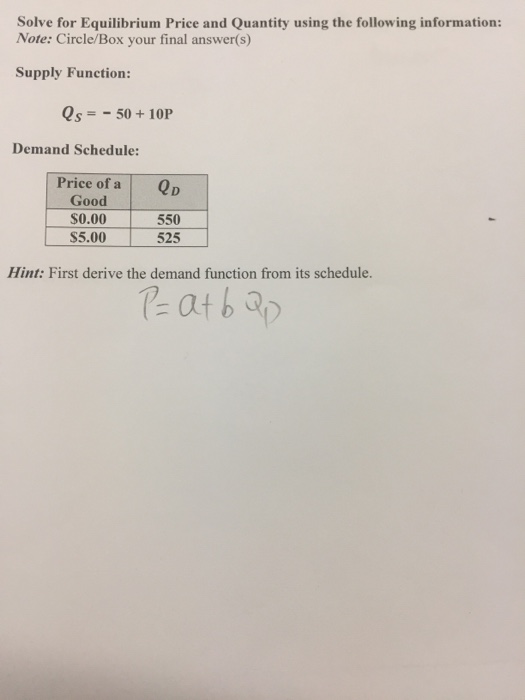 Solved Solve for Equilibrium Price and Quantity using the | Chegg.com