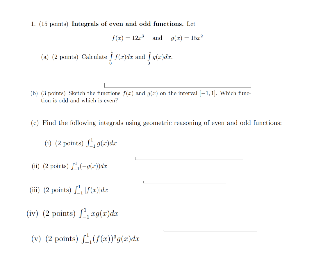Solved 1. (15 points) Integrals of even and odd functions. | Chegg.com