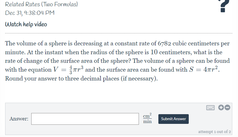 Solved Related Rates (Two Formulas) ) Dec 31, 9:38:04 PM | Chegg.com